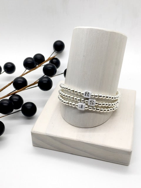 Silver beaded initial bracelet store